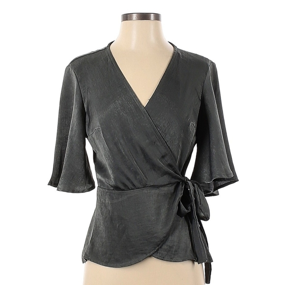 PPLA | Tops | Ppla Clothing Trina Woven Top Flutter Sleeve Wrap Blouse ...
